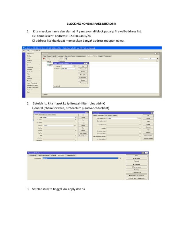 Blocking koneksi pake mikrotik | PDF