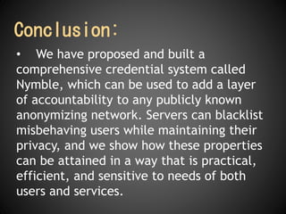 Blocking misbehaving users in anonymizing network-project ppt* | PPTX | Computer Networking ...