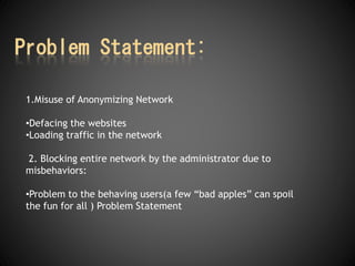 Blocking misbehaving users in anonymizing network-project ppt* | PPTX