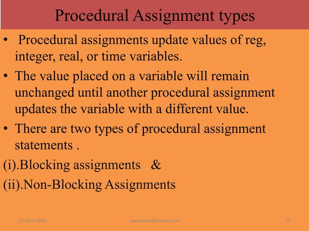 VERILOG HDL :: Blocking & NON- Blocking assignments | PPTX ...