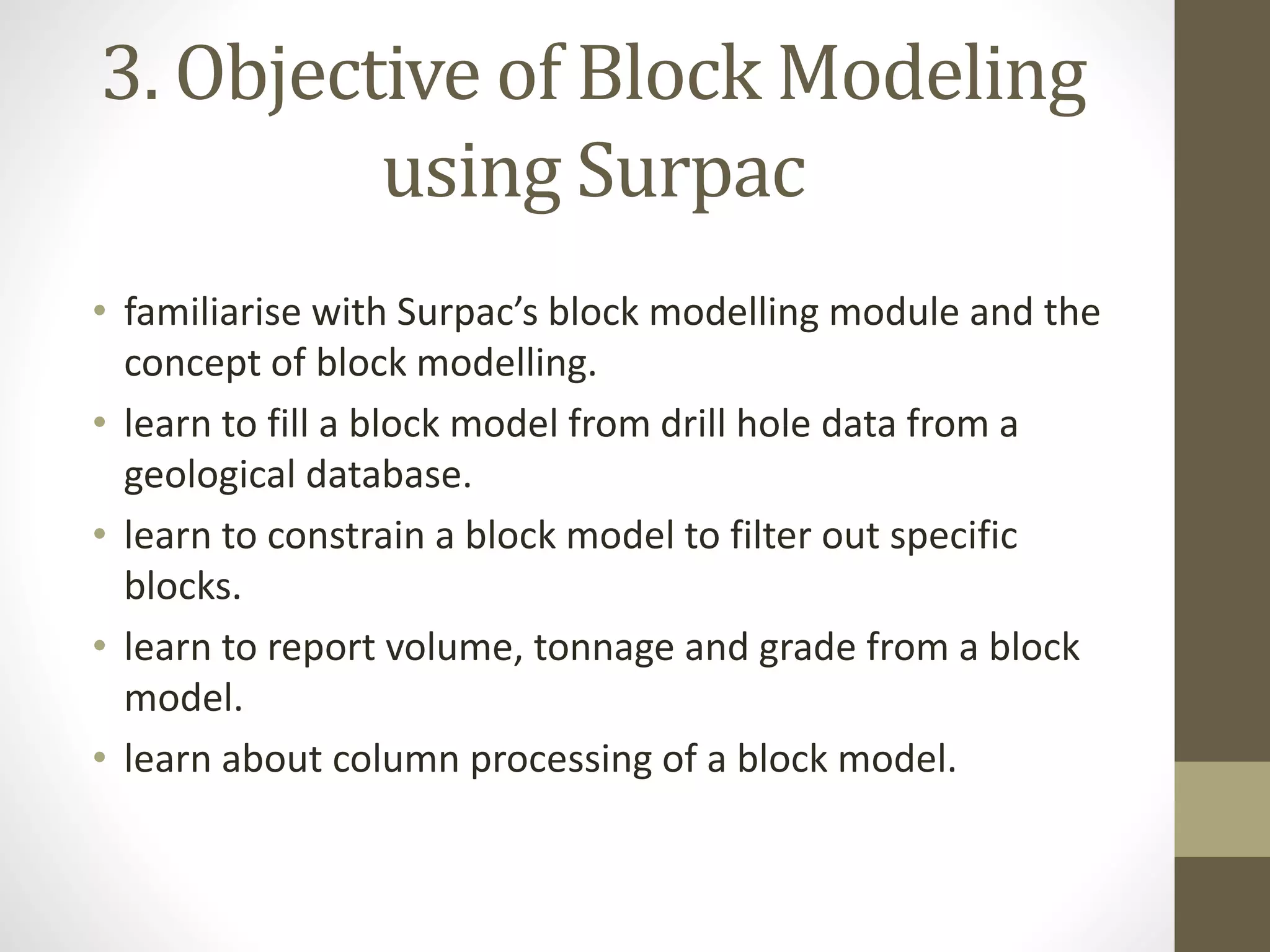 Block modeling using surpac | PPTX