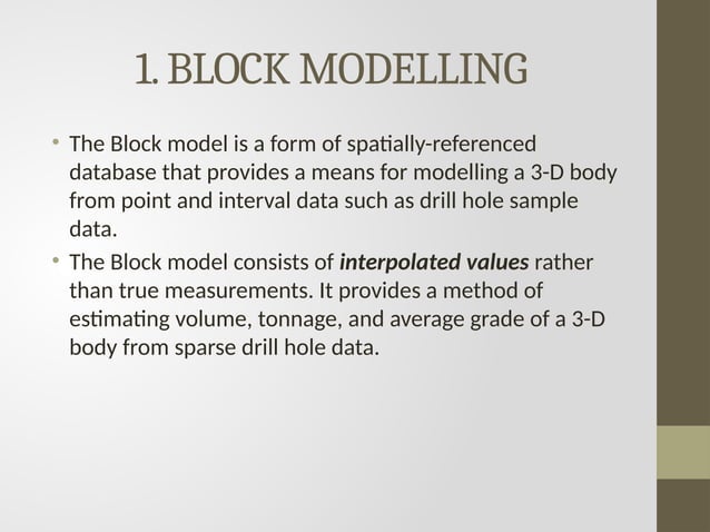 Block Modeling using Geovia Surpac for Resource Estimation | PPTX
