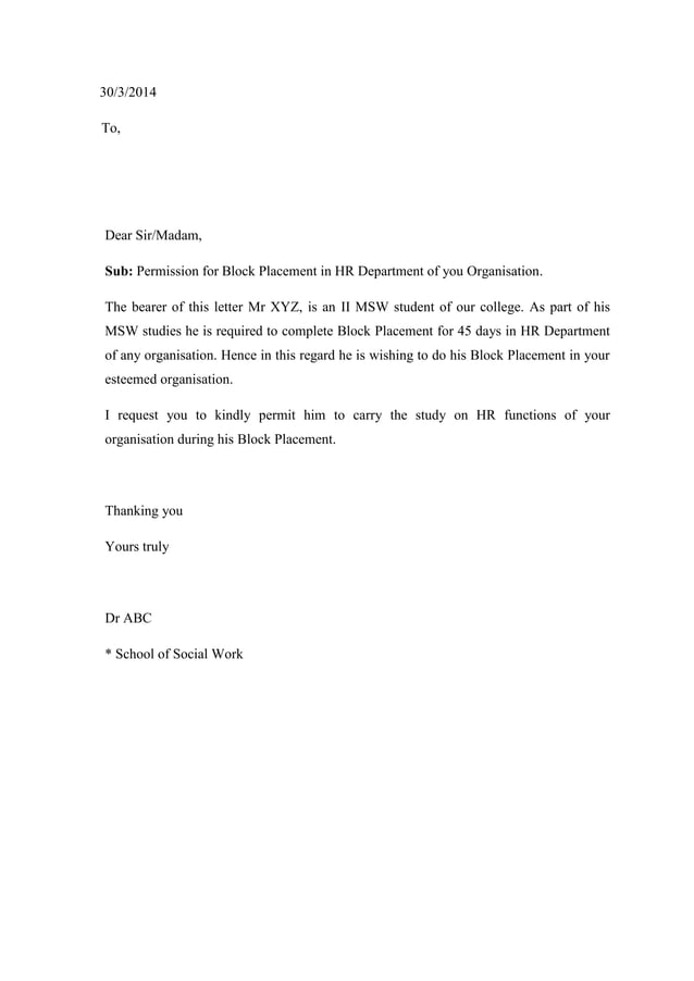 Block Placement request letter | DOCX