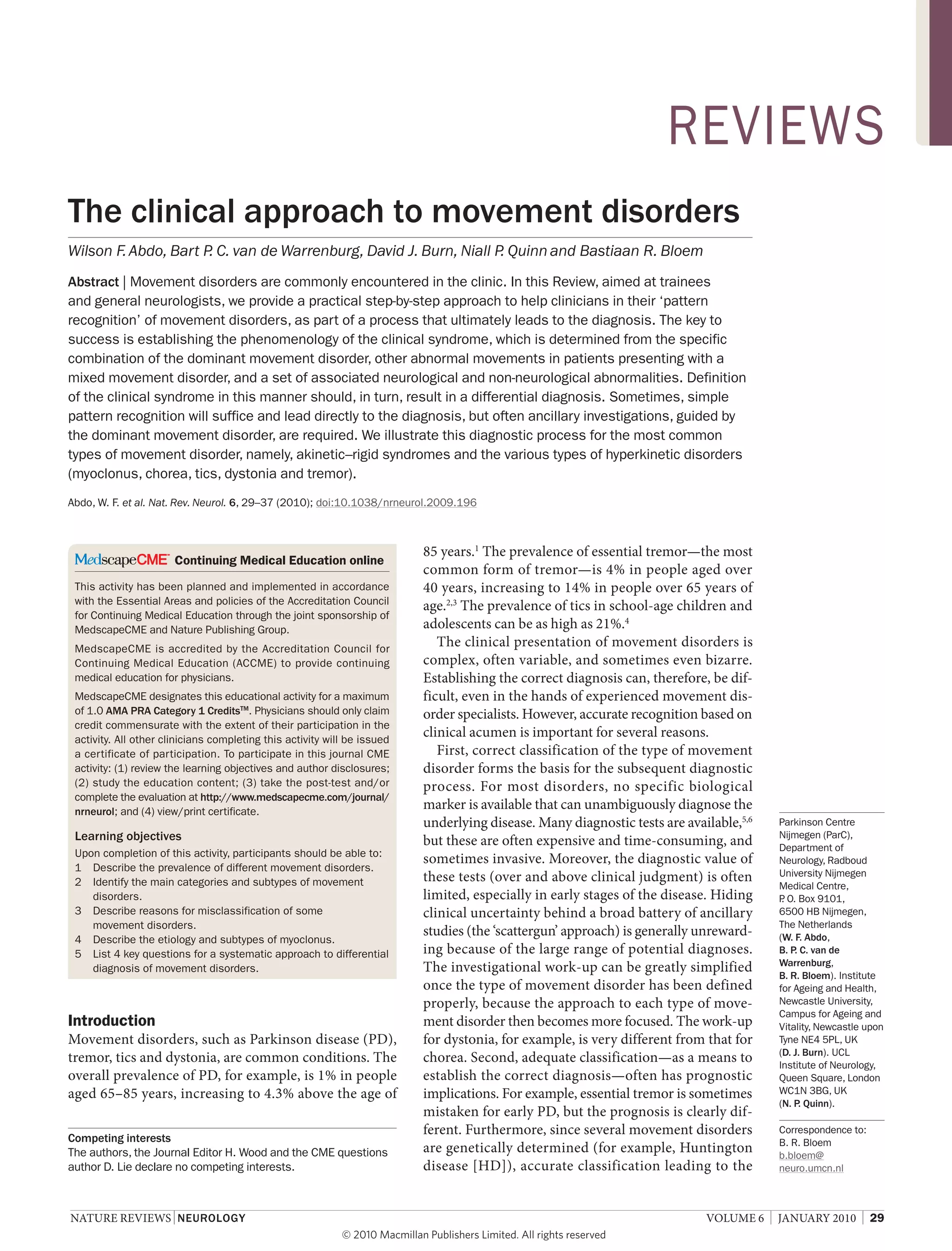 MOVEMENT DISORDER | PDF