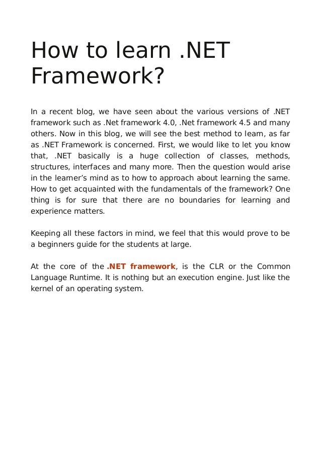 How To Learn Net Framework 