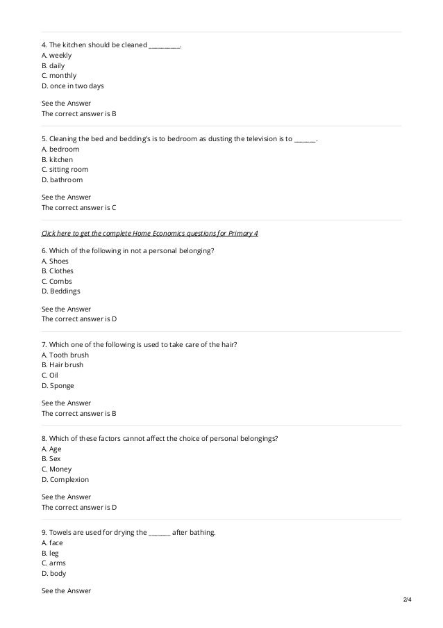 Free Home Economics Past Questions And Answers For Primary 4 free-home-economics-past-questions-and-answers-for-primary-4