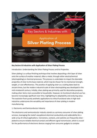 Key Sectors & Industries with Application of Silver Plating Process | PDF