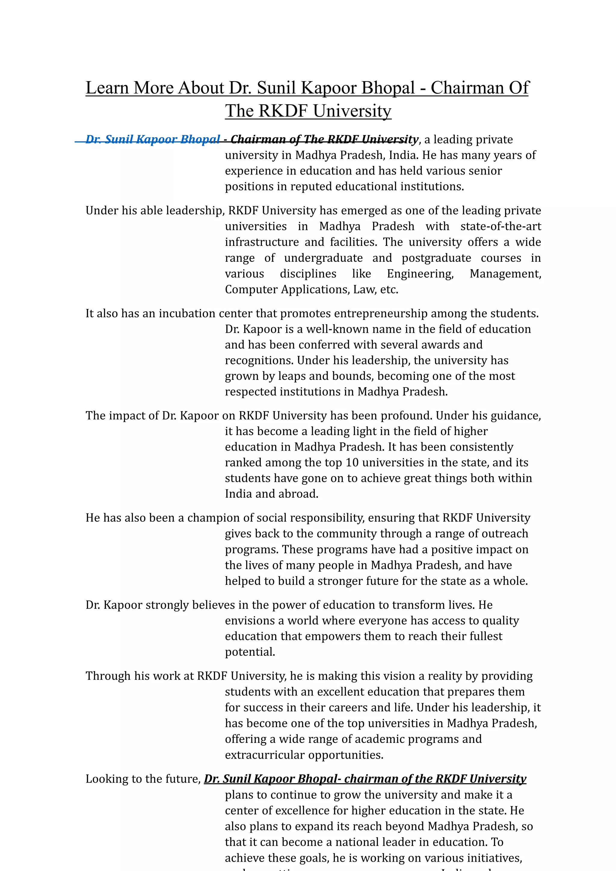 blog-dr. sunil kapoor bhopal-chairman of the RKDF University.ppt