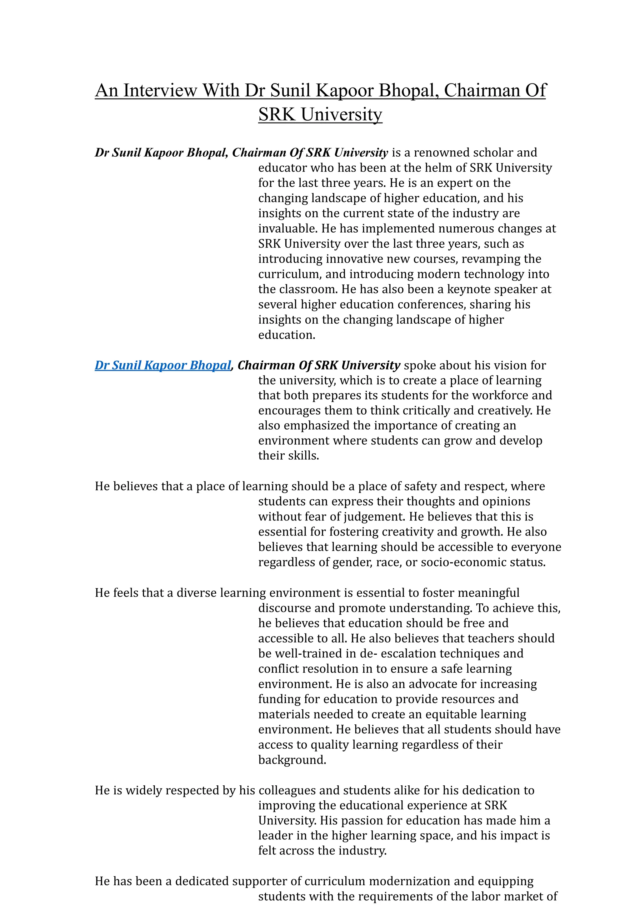 blog-dr sunil kapoor bhopal,chairman of SRK University.ppt