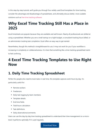 Excel Time Tracking: 4 Templates, Pros and Cons & Tools | PDF