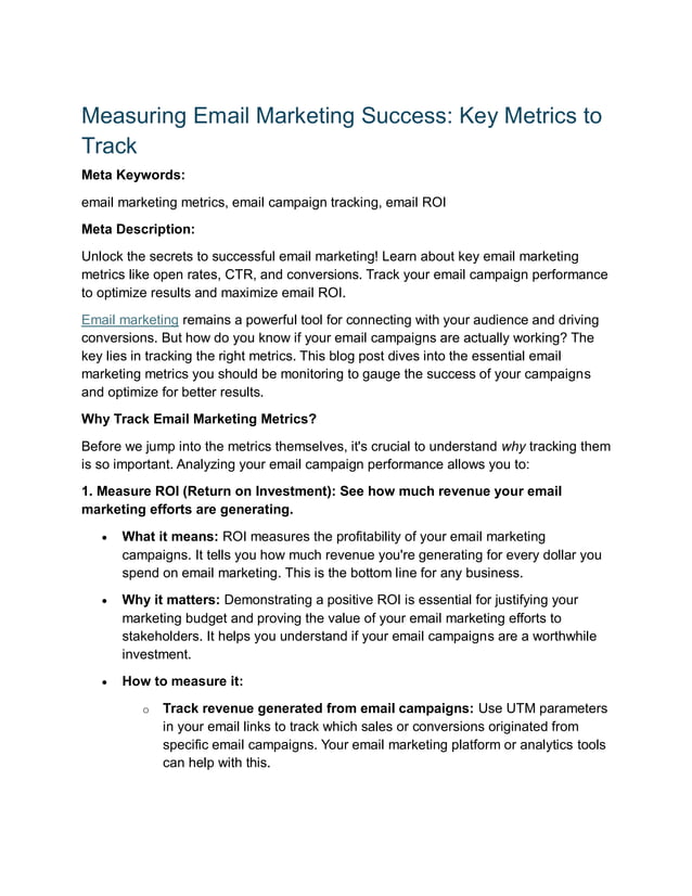Measuring Email Marketing Success: Key Metrics to Track | PDF