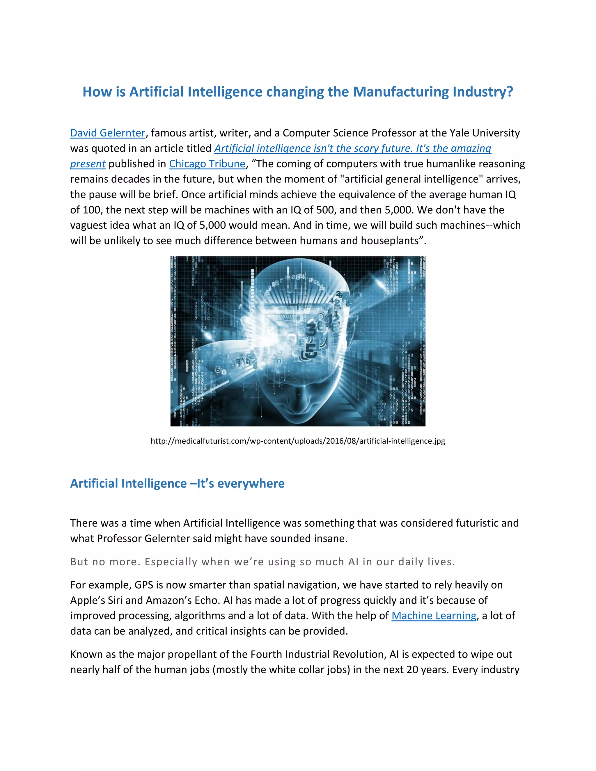 How is Artificial Intelligence changing the Manufacturing Industry? | PDF