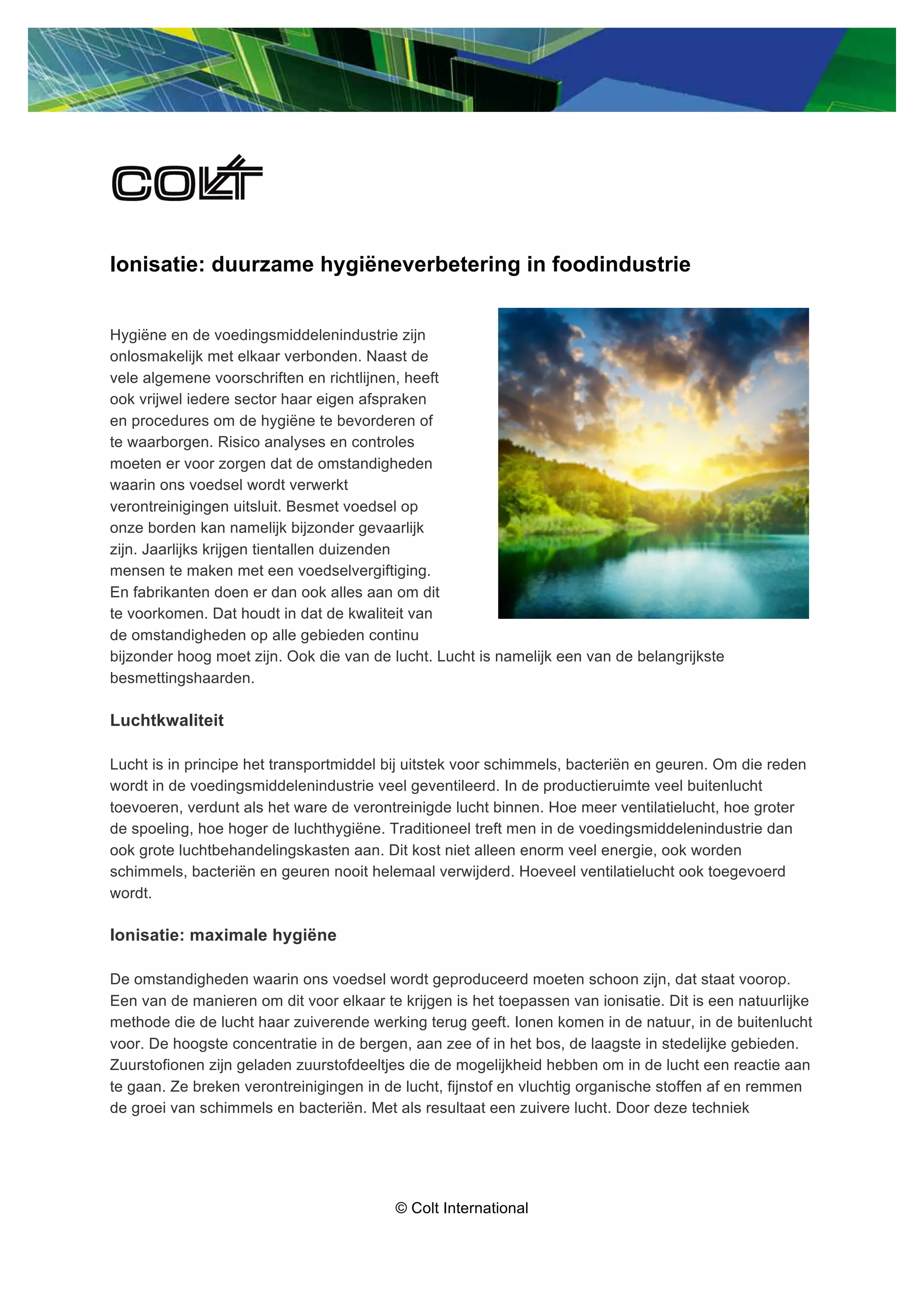Ionisatie duurzame hygieneverbetering in foodindustrie | PDF