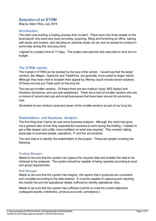 Blog selection of an etrm | DOCX | Business Administration | Business
