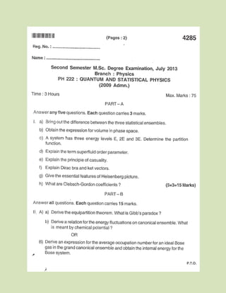 SECOND SEMESTER Msc DEGREE EXAMINATION | PDF