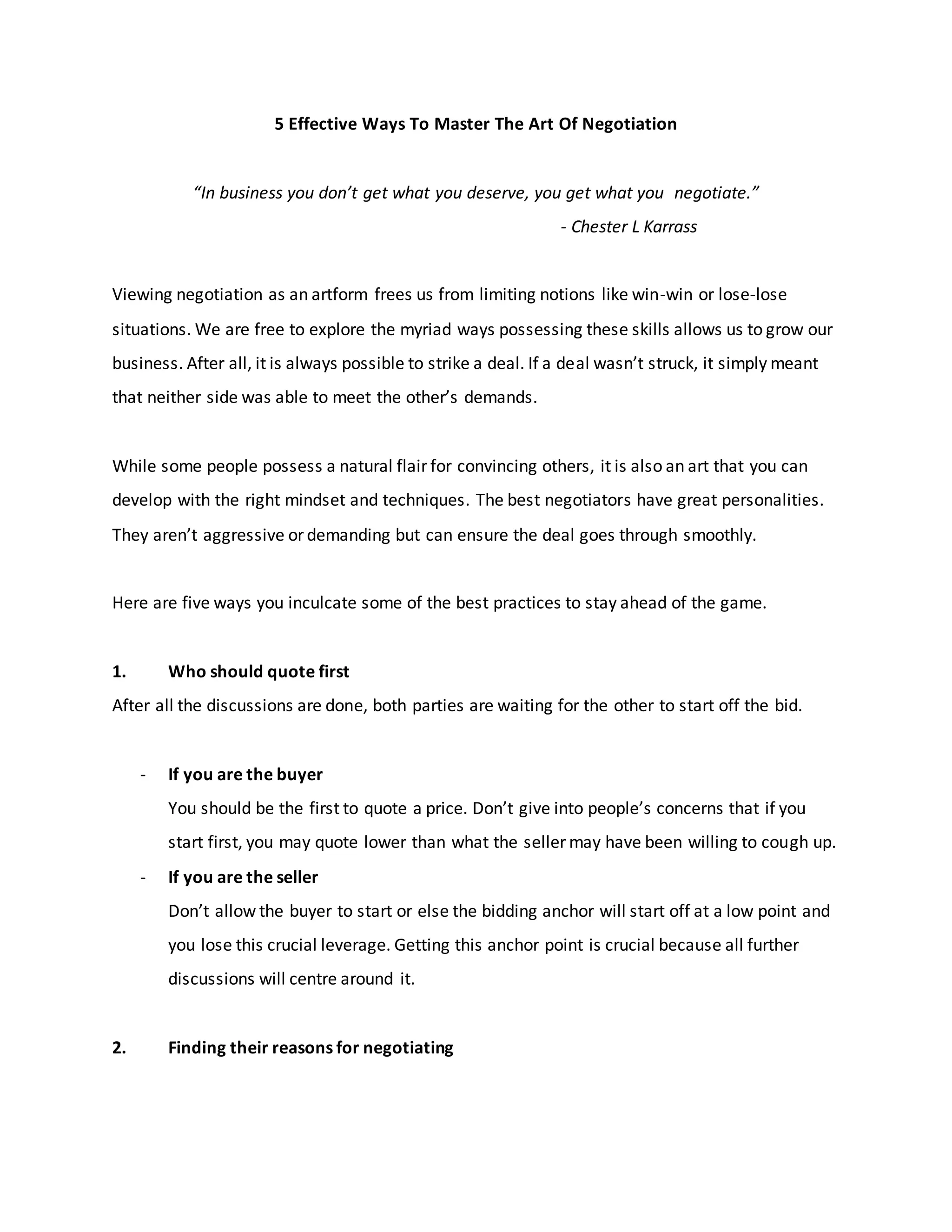 5 Effective Ways To Master The Art Of Negotiation | PDF 5 Effective Ways To Master The Art Of Negotiation | PDF