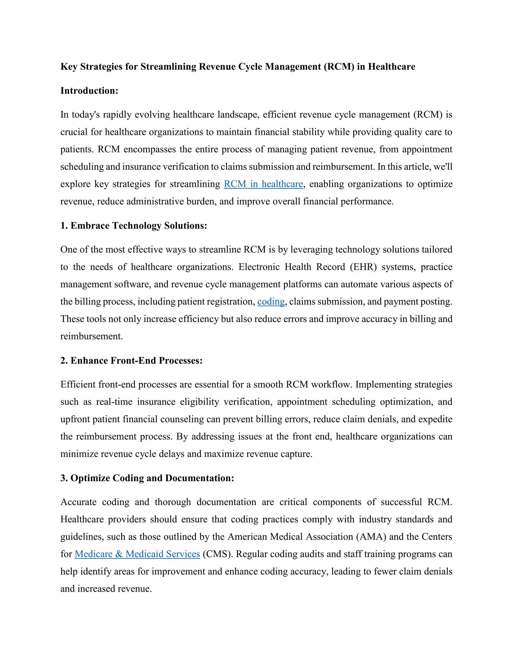 Key Strategies for Streamlining Revenue Cycle Management (RCM) in Healthcare | PDF