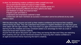 Creative Confidence- A way to Improve Agile Creativity | PPT
