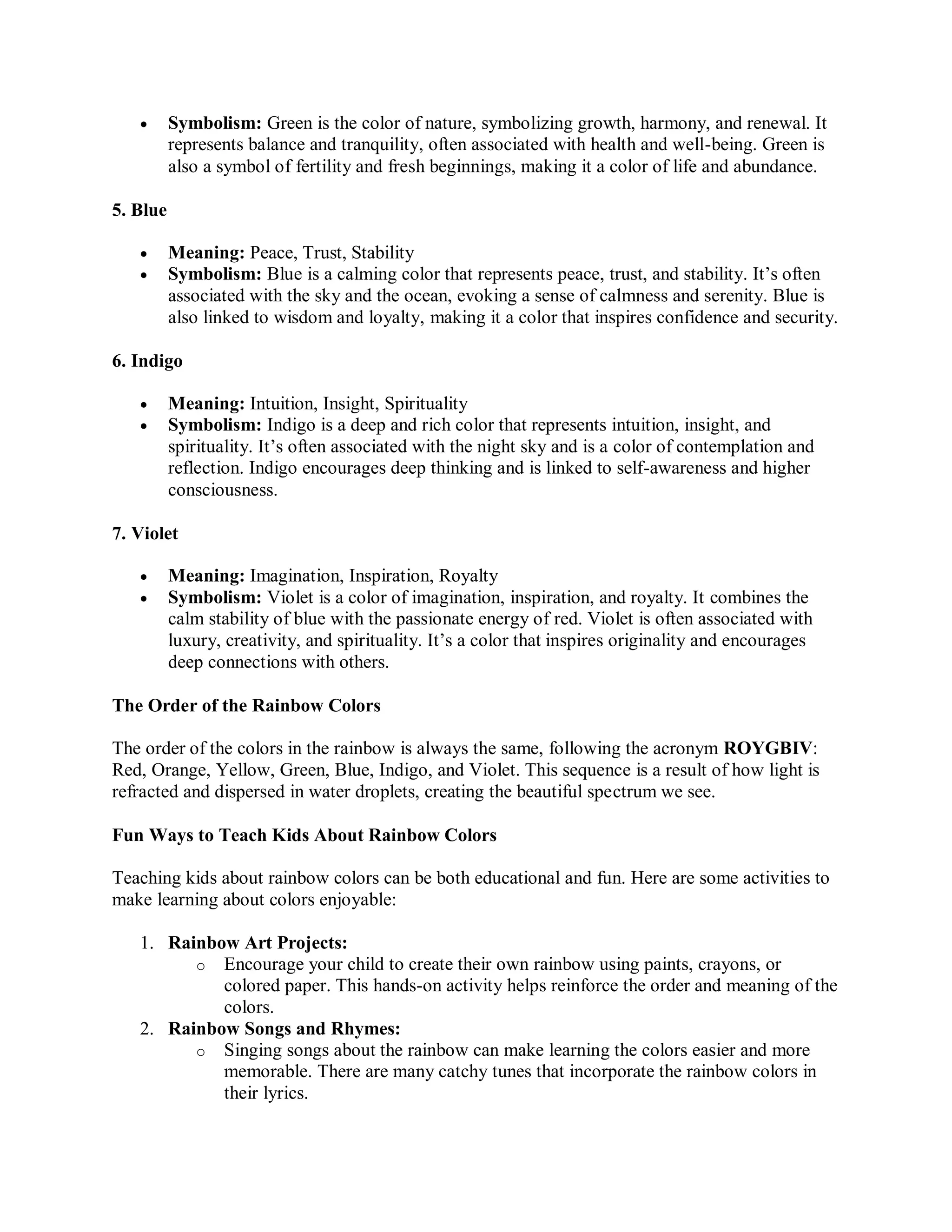 List of Rainbow Colors Names & Their Meanings | PDF