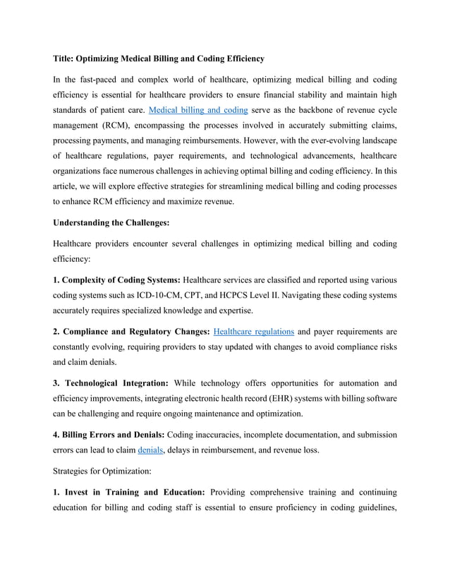 Optimizing Medical Billing and Coding Efficiency | PDF