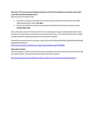 The Lessons of Decree from the Story of Prophet Adam (AS) | PDF