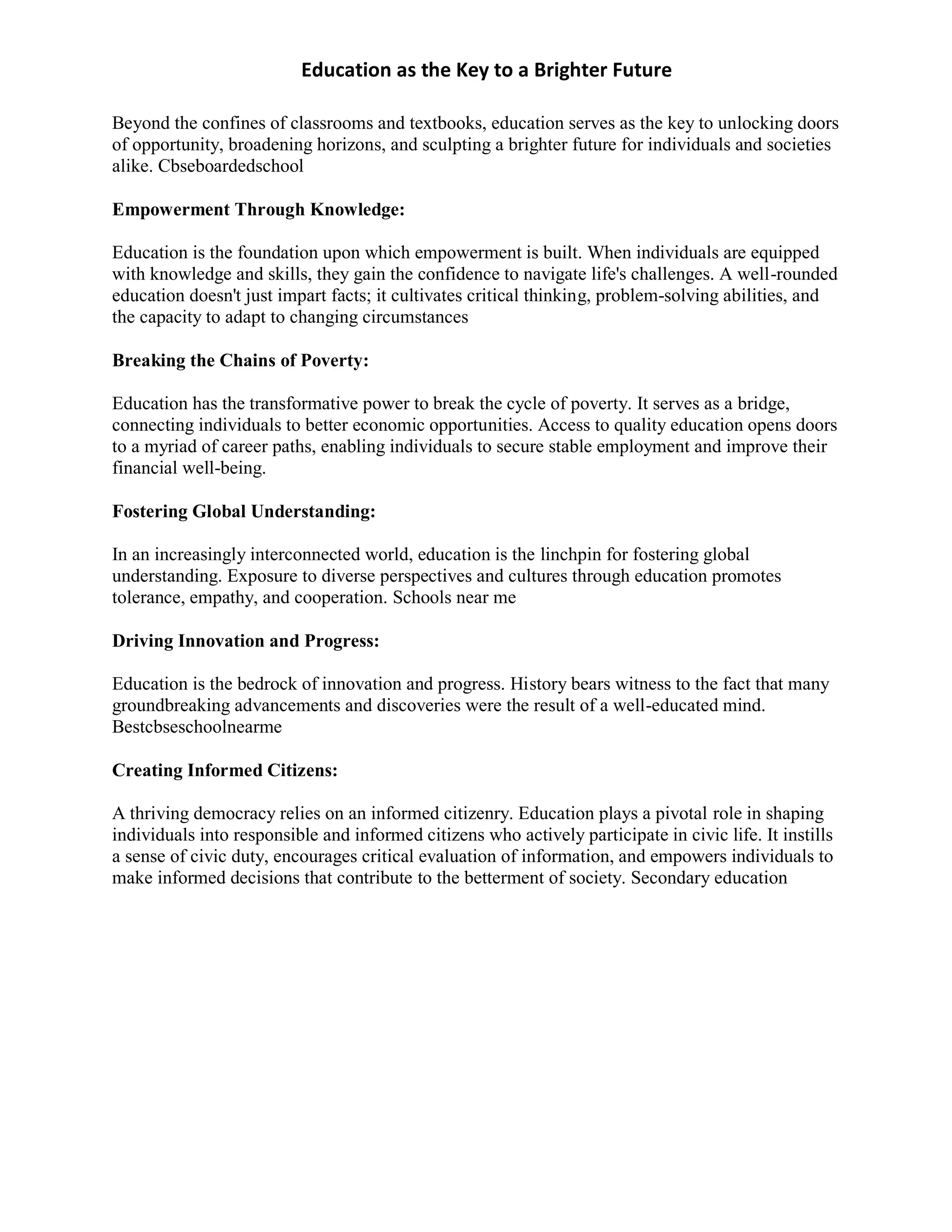 Education is the key to a bright future. | PDF | Education