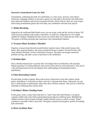 Interactive Janmashtami Games for Kids Janmashtami, celebrating | PDF
