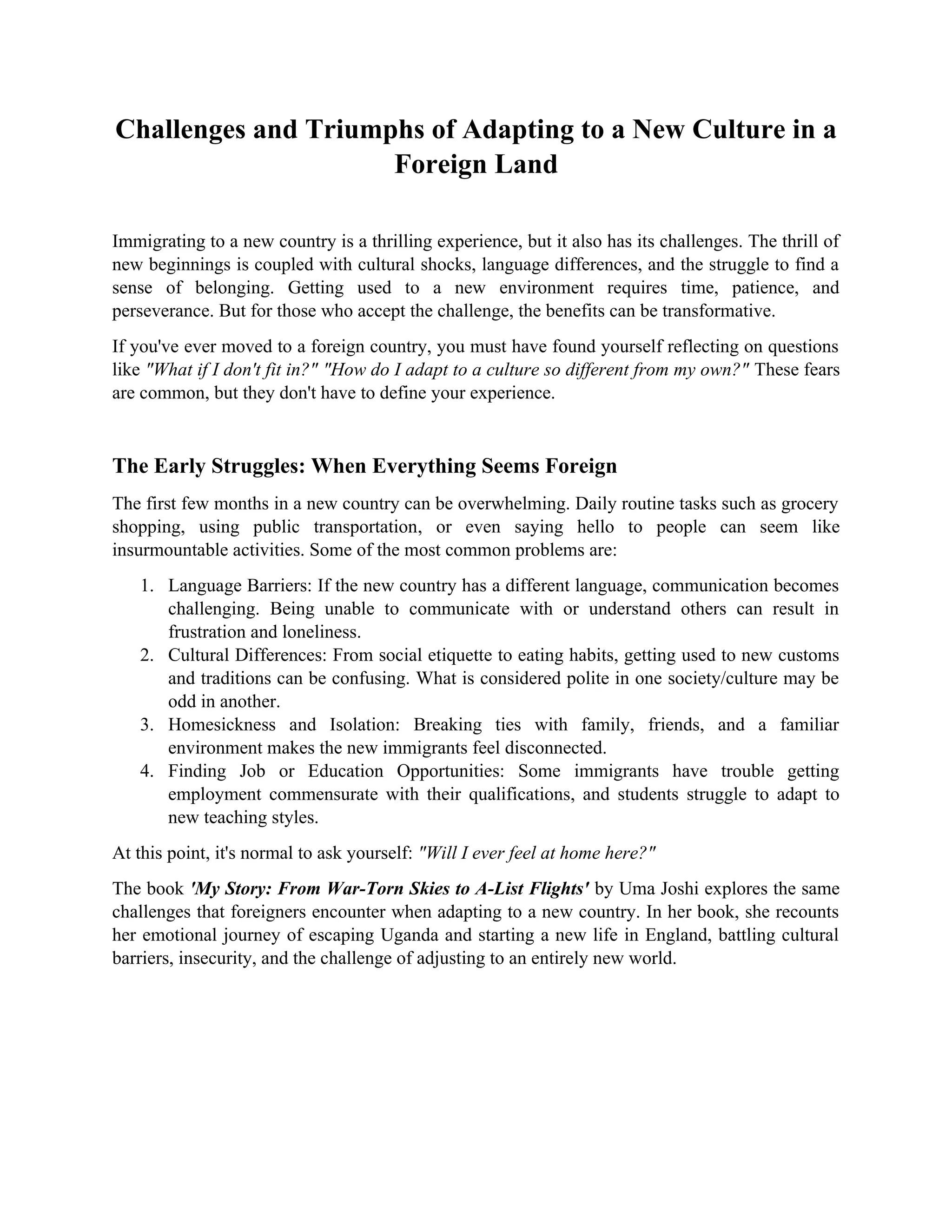 Challenges and Triumphs of Adapting to a New Culture in a Foreign Land ...