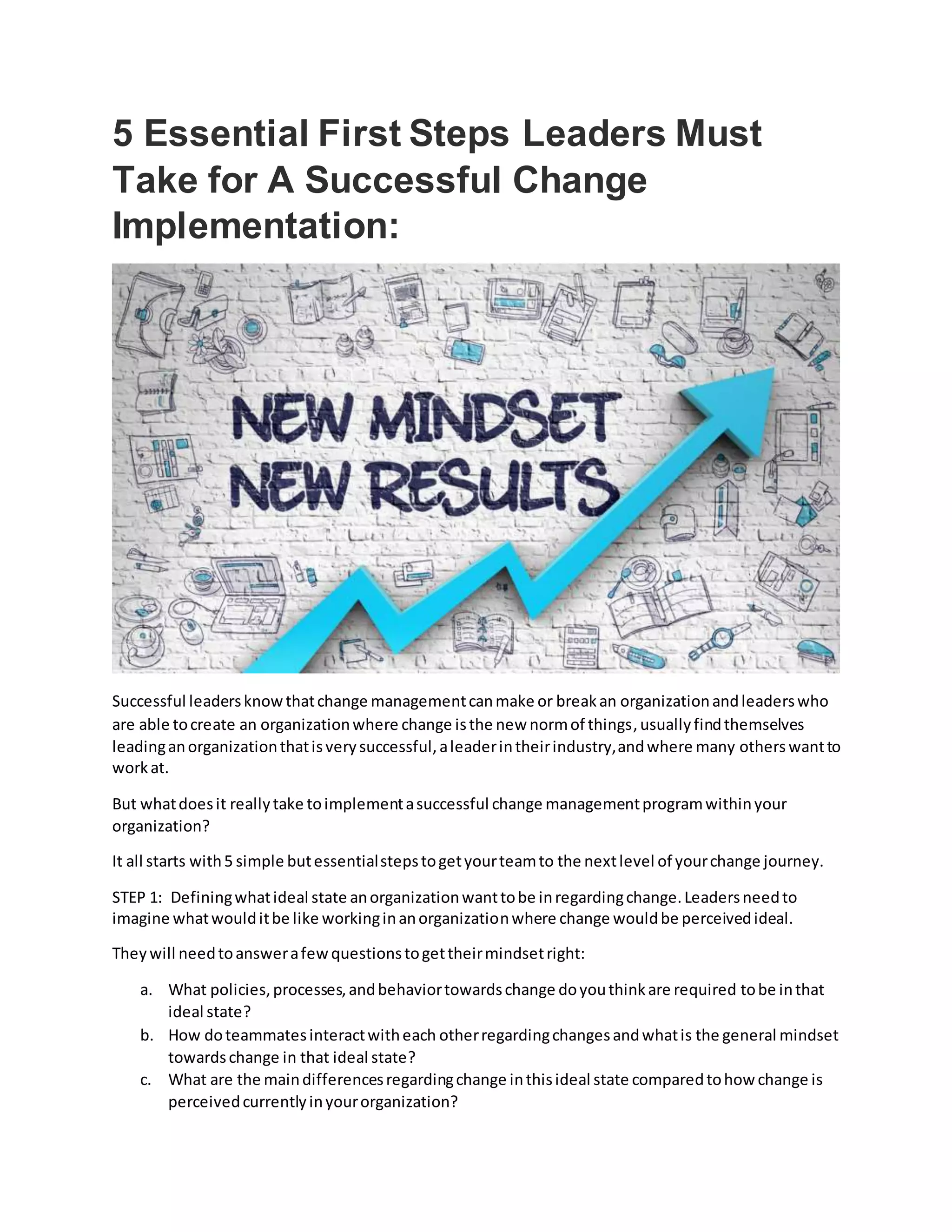 5 Essential Steps Leaders Must Take for A Successful Change ...