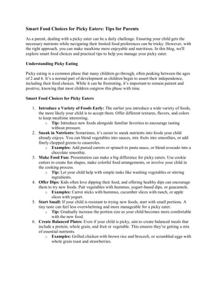 Smart Food Choices for Picky Eaters: Tips for Parents | PDF