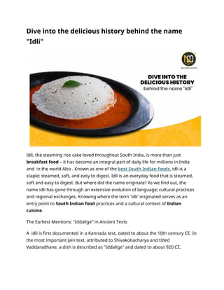 Explore the history behind the name of idli | DOCX