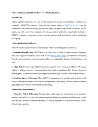 Enhancing Patient Collections for OBGYN Practices | PDF