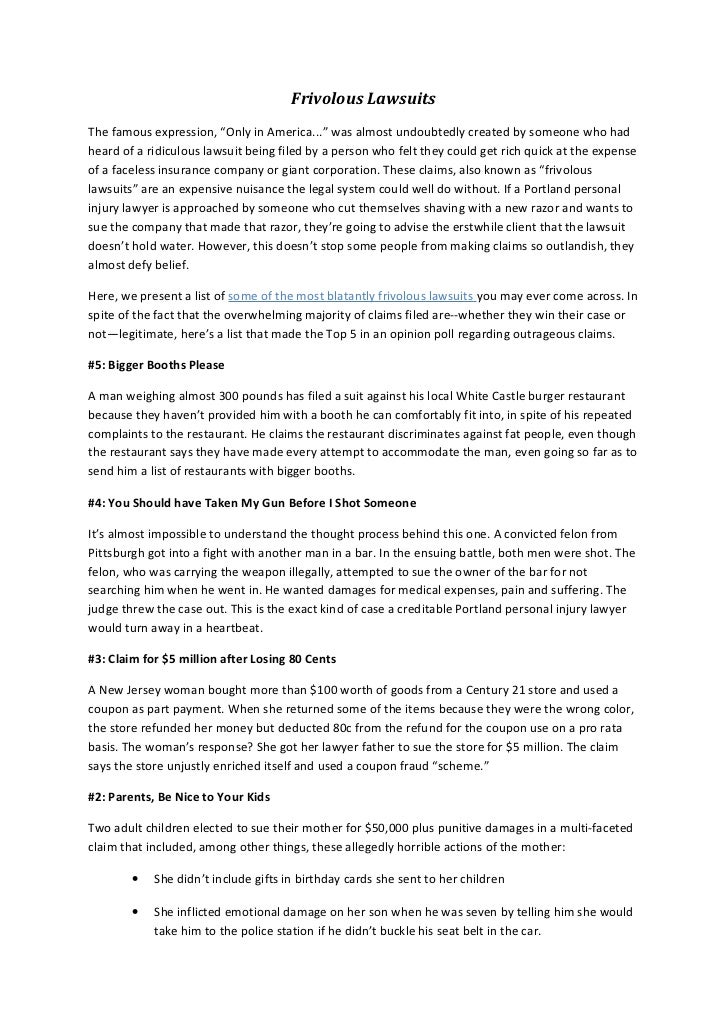 Great Examples Of Frivolous Lawsuits Great Examples Of Frivolous Lawsuits