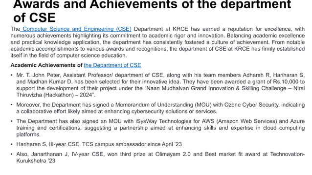The department of CSE: Awards and Achievements | PPTX