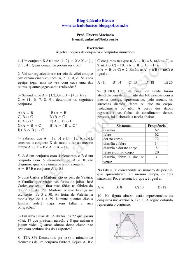 Exercícios Noções De Conjuntos E Conjuntos Numéricos