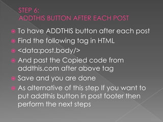 Addthis & Bookmark Button For Blogger Post | PPTX | Internet | Computing
