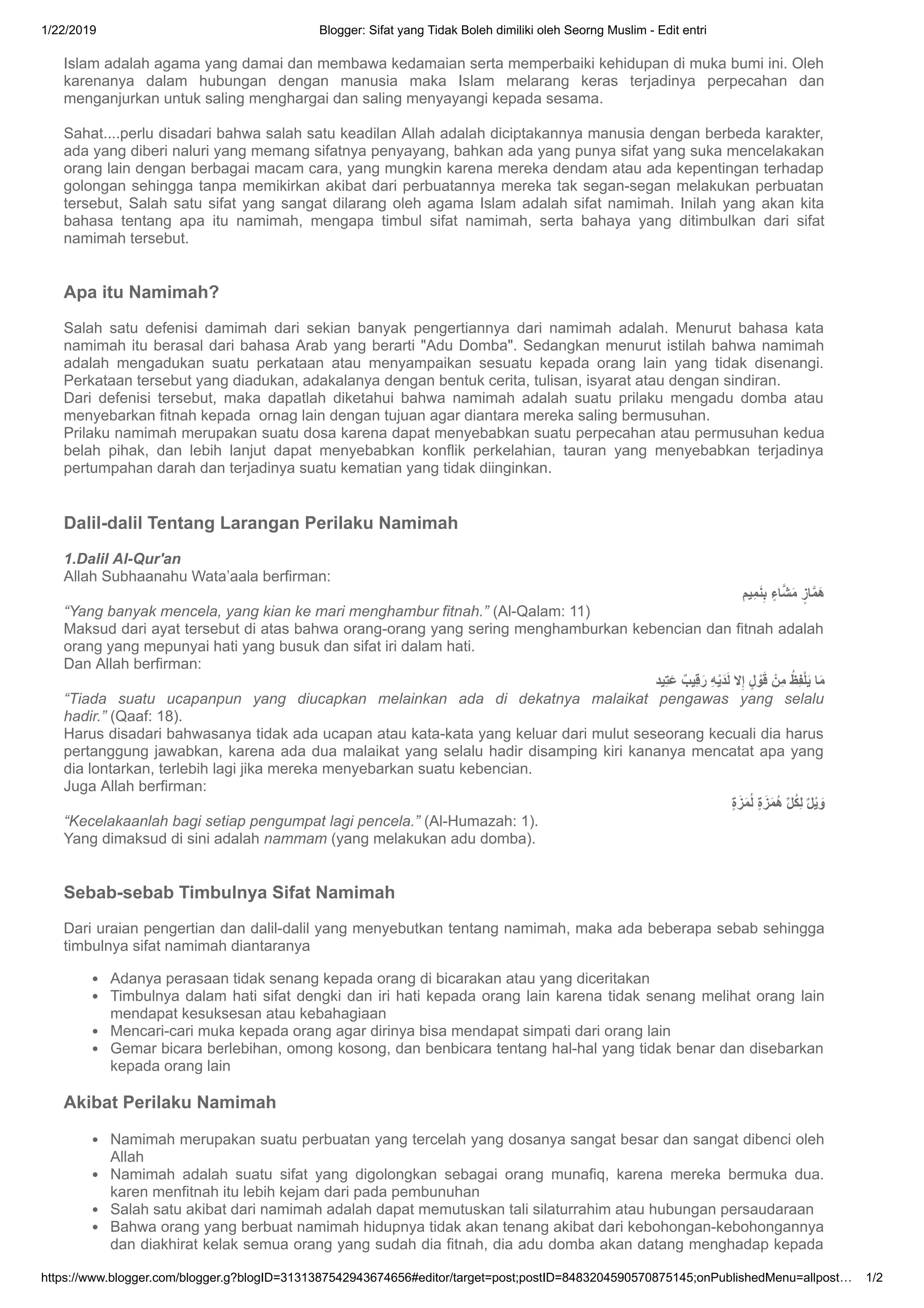 Pengertian Namimah | PDF