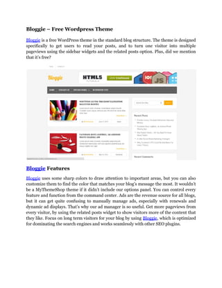 Bloggie - Free Wordpress Theme | PDF