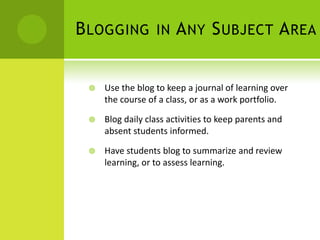 Blogging in the Middle School Classroom | PPTX | Educational Assessment ...