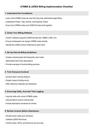 UTBMS & LEDES Billing Implementation Checklist | PDF