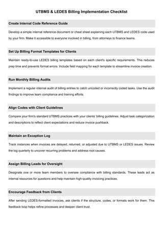 UTBMS & LEDES Billing Implementation Checklist | PDF
