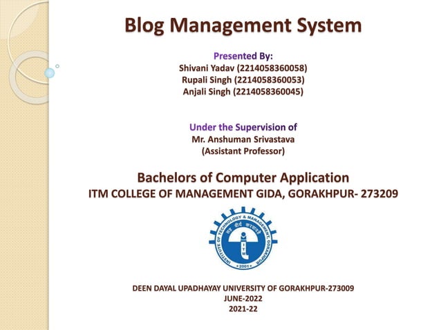 Blog Management System | PPTX | Computer Software and Applications | Computing