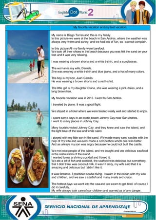 Evidence: Blog “My favorite vacation” .ENGLISH DOT WORKS 2. semana 2 ...