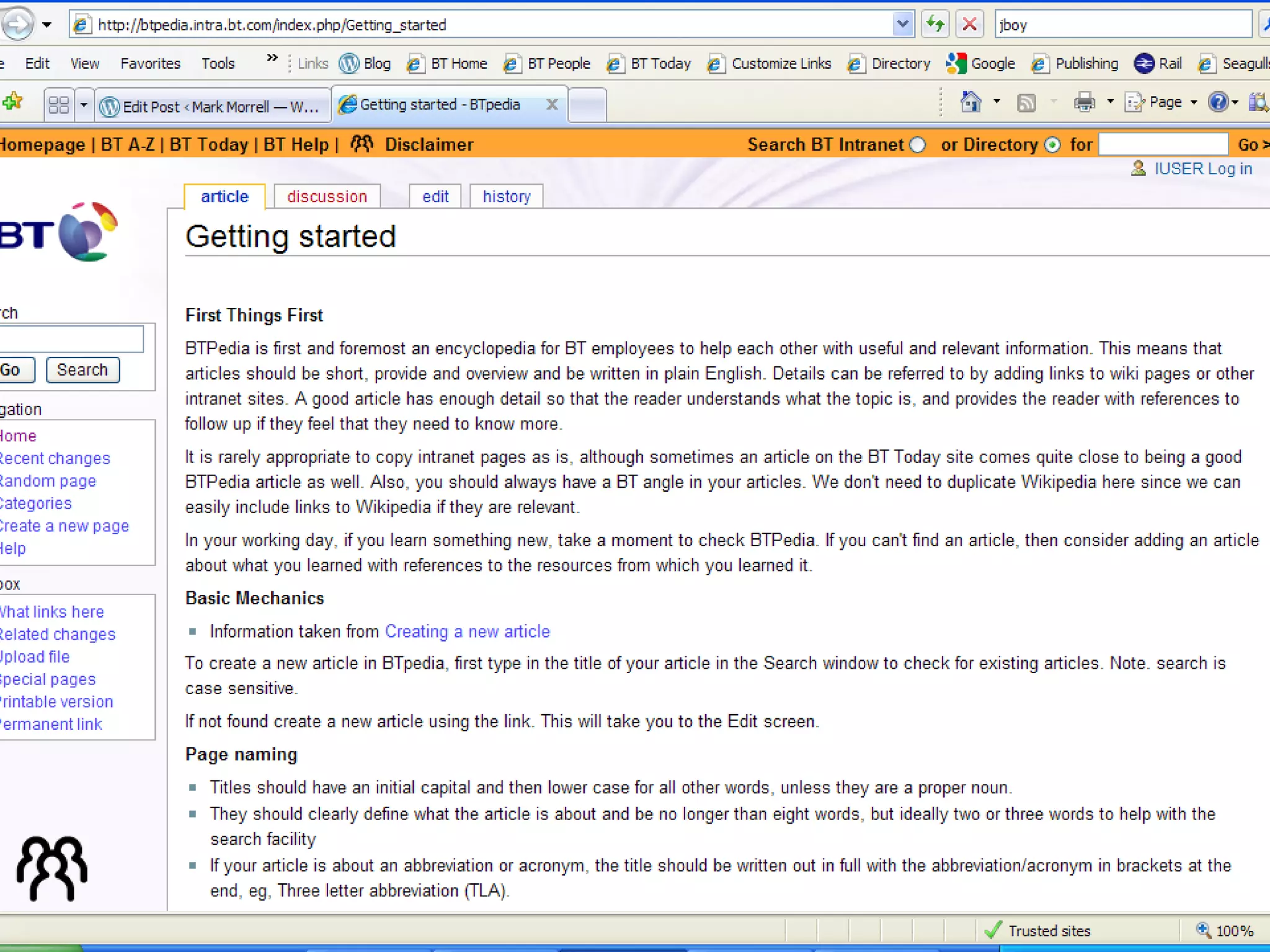 BTpedia - corporate intranet wiki | PPT
