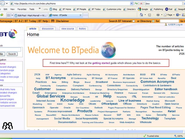 BTpedia - corporate intranet wiki | PPT