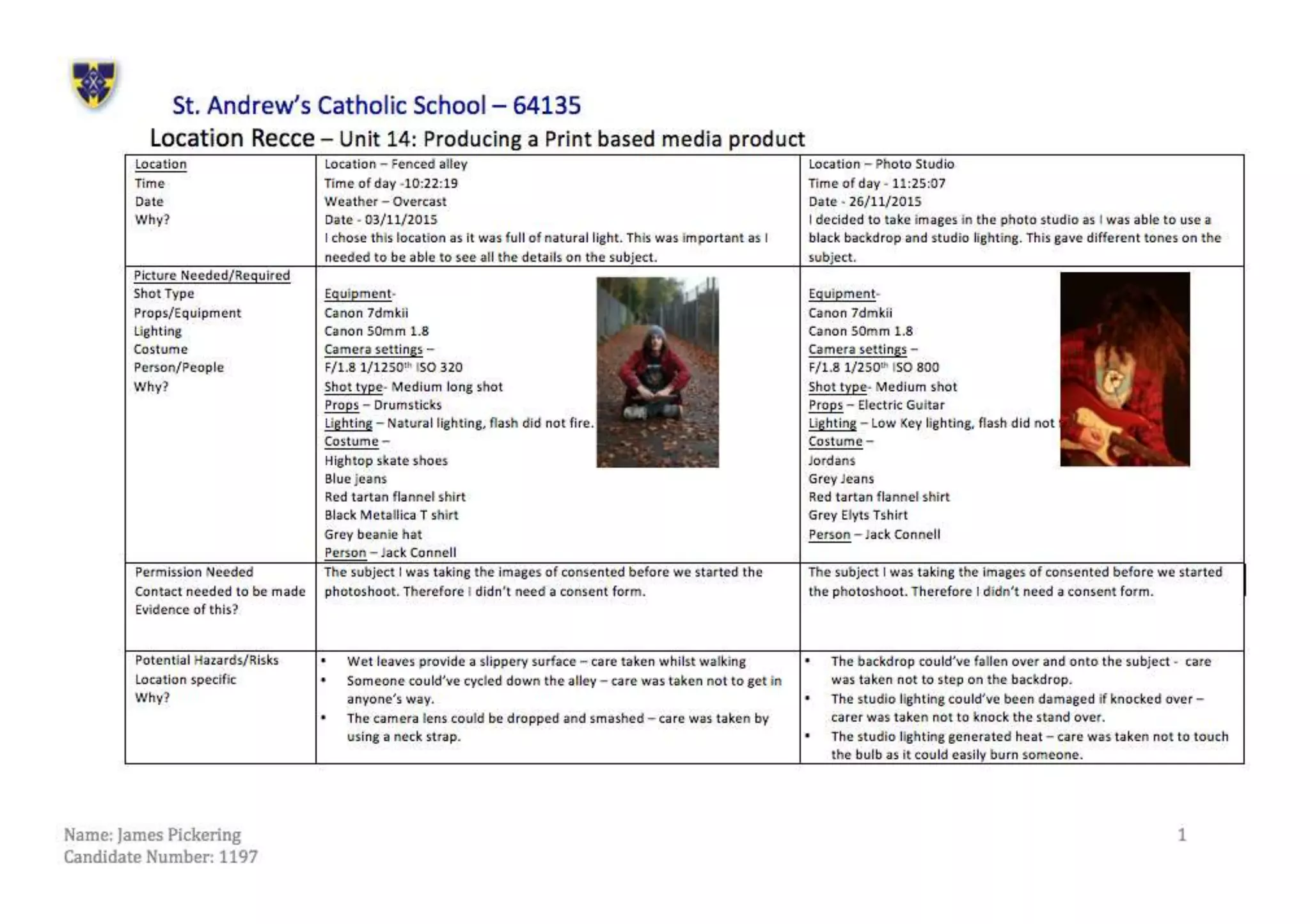 Production Plan/Photoshoot Plan/Location Recce | DOCX