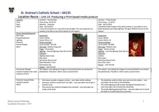 Production Plan/Photoshoot Plan/Location Recce | DOCX