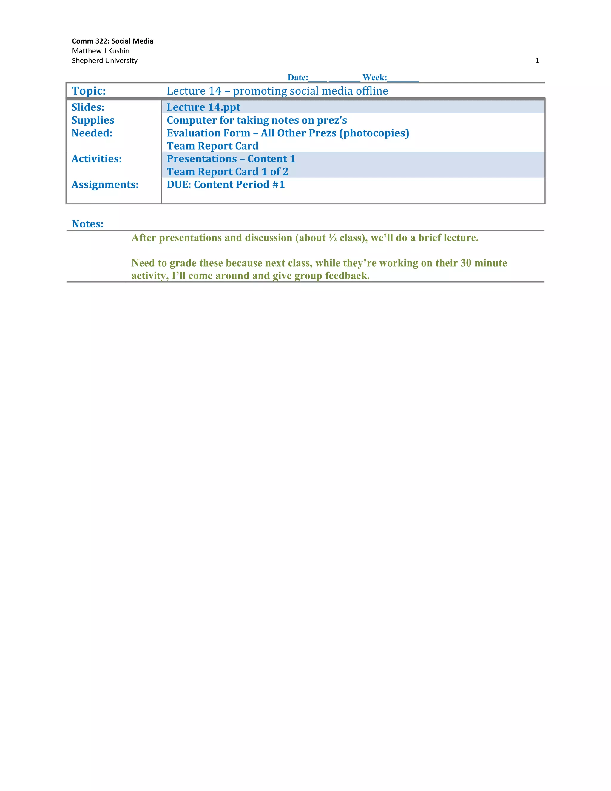 University Class Professor's Lecture Template Example | DOC