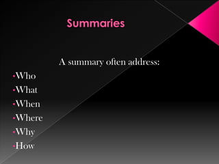 Summary Vs. Analysis | PPTX