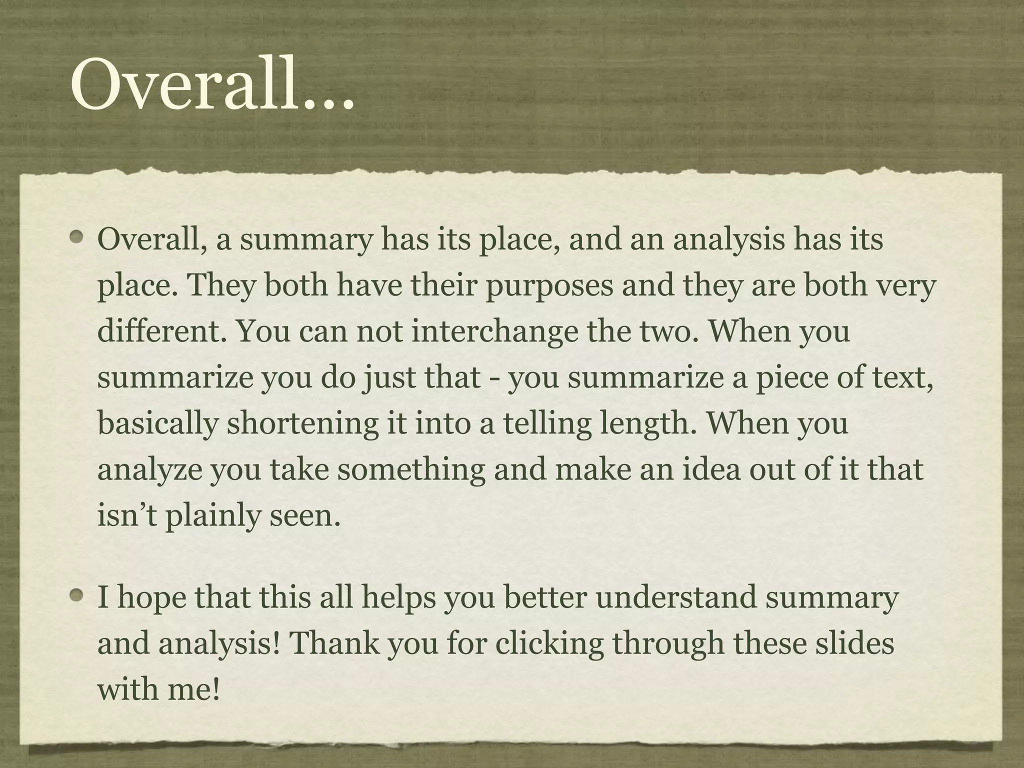 Summary Vs. Analysis | PPT